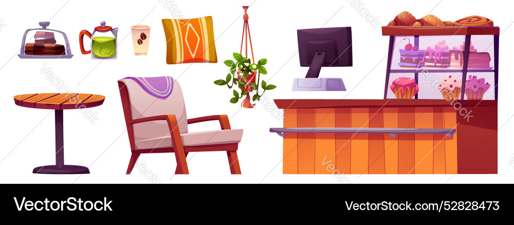 Coffee and bakery shop or cafe interior elements Vector Image