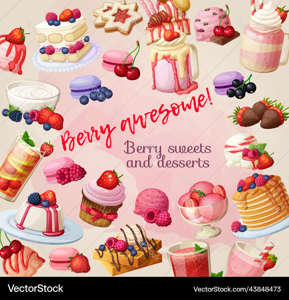 Colorful cartoon berry dessert background sweets Vector Image