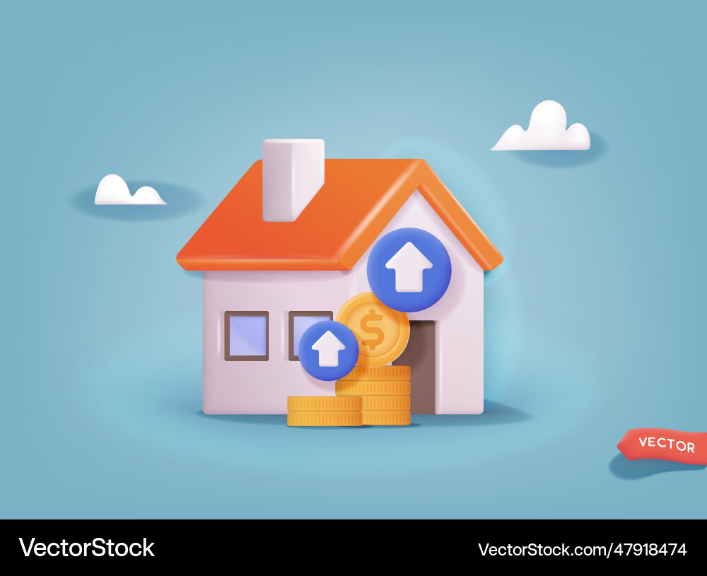 3d real estate and coin stack on white background Vector Image