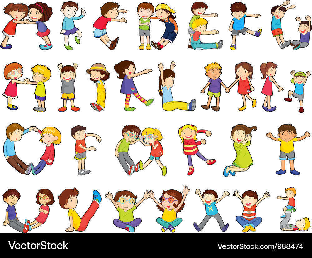 Kids formed alphabets chart Royalty Free Vector Image