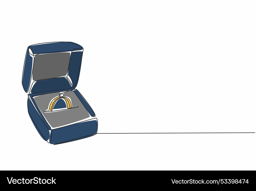 Single one line drawing open ring box Royalty Free Vector