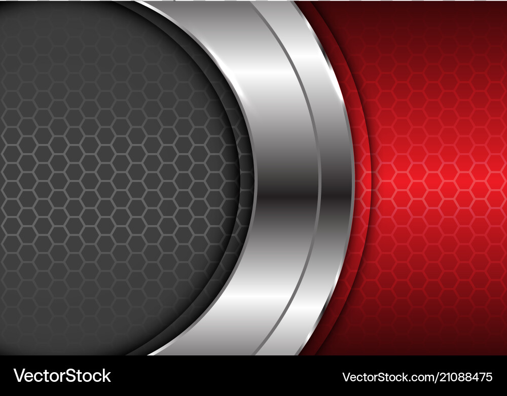 Abstract silver curve center with red gray hexagon