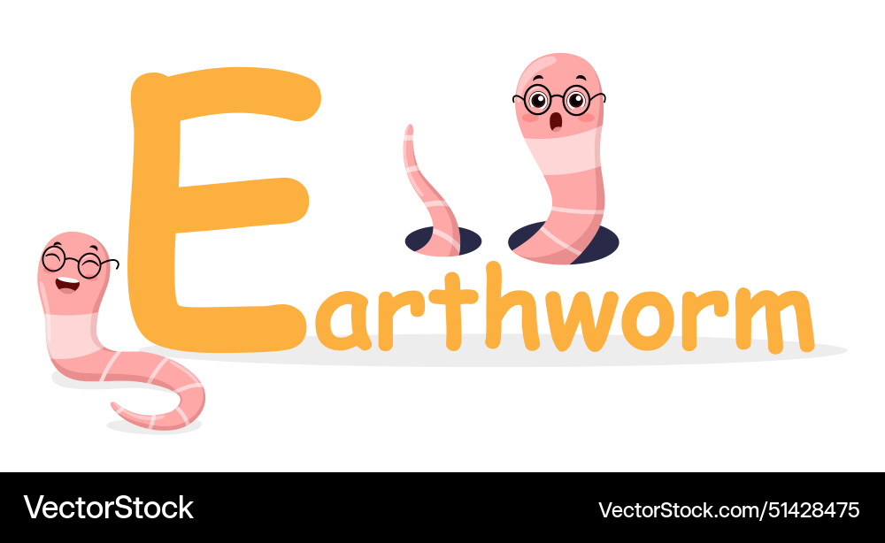 Cute font alphabet e for earthworm cartoon charact