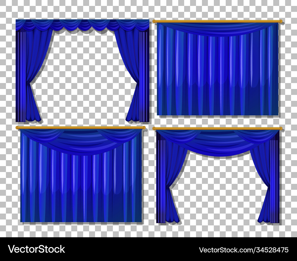 Different designs blue curtains isolated Vector Image