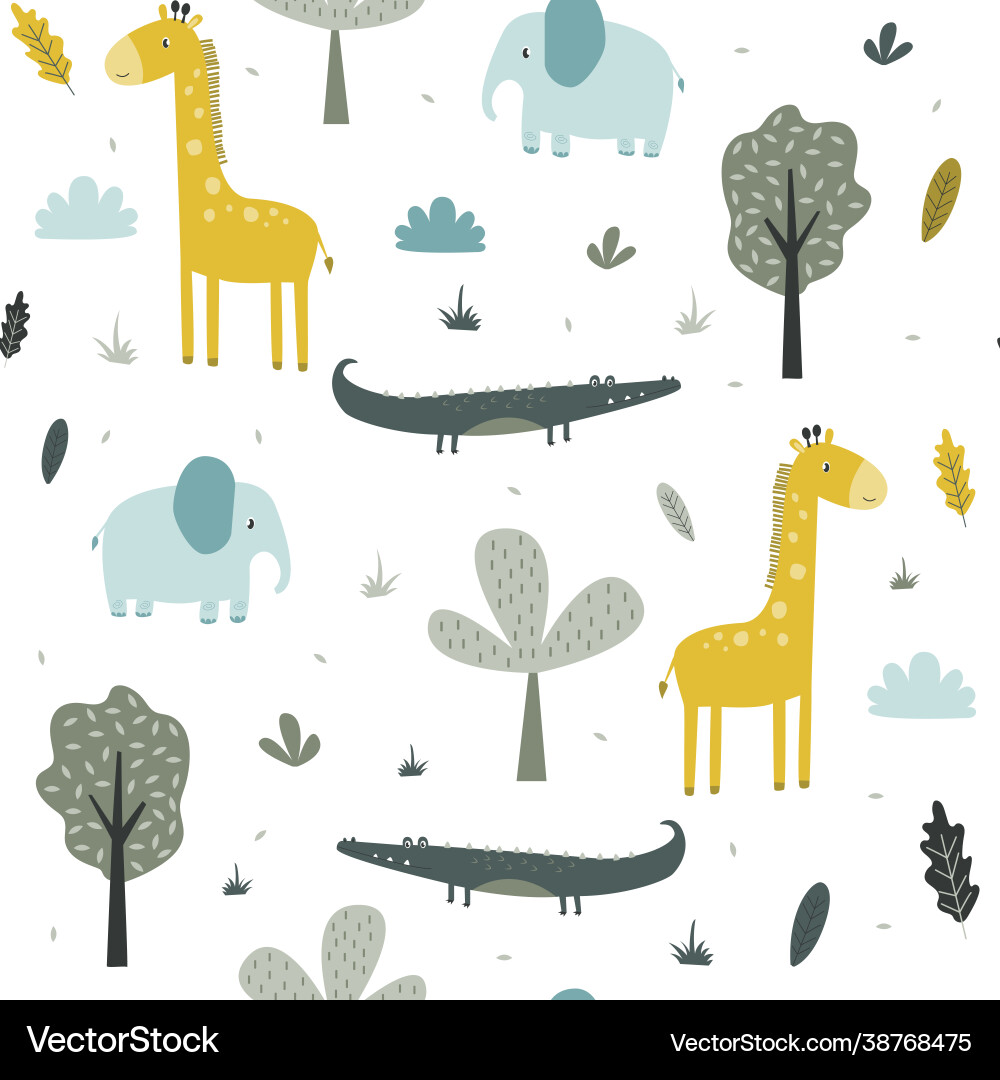 Hand drawing safari animals print design Vector Image