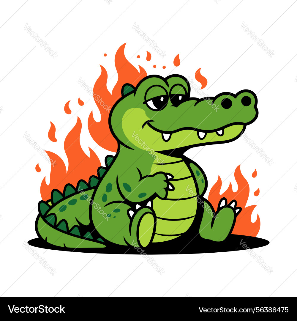 Happy cartoon crocodile with fire flames Vector Image