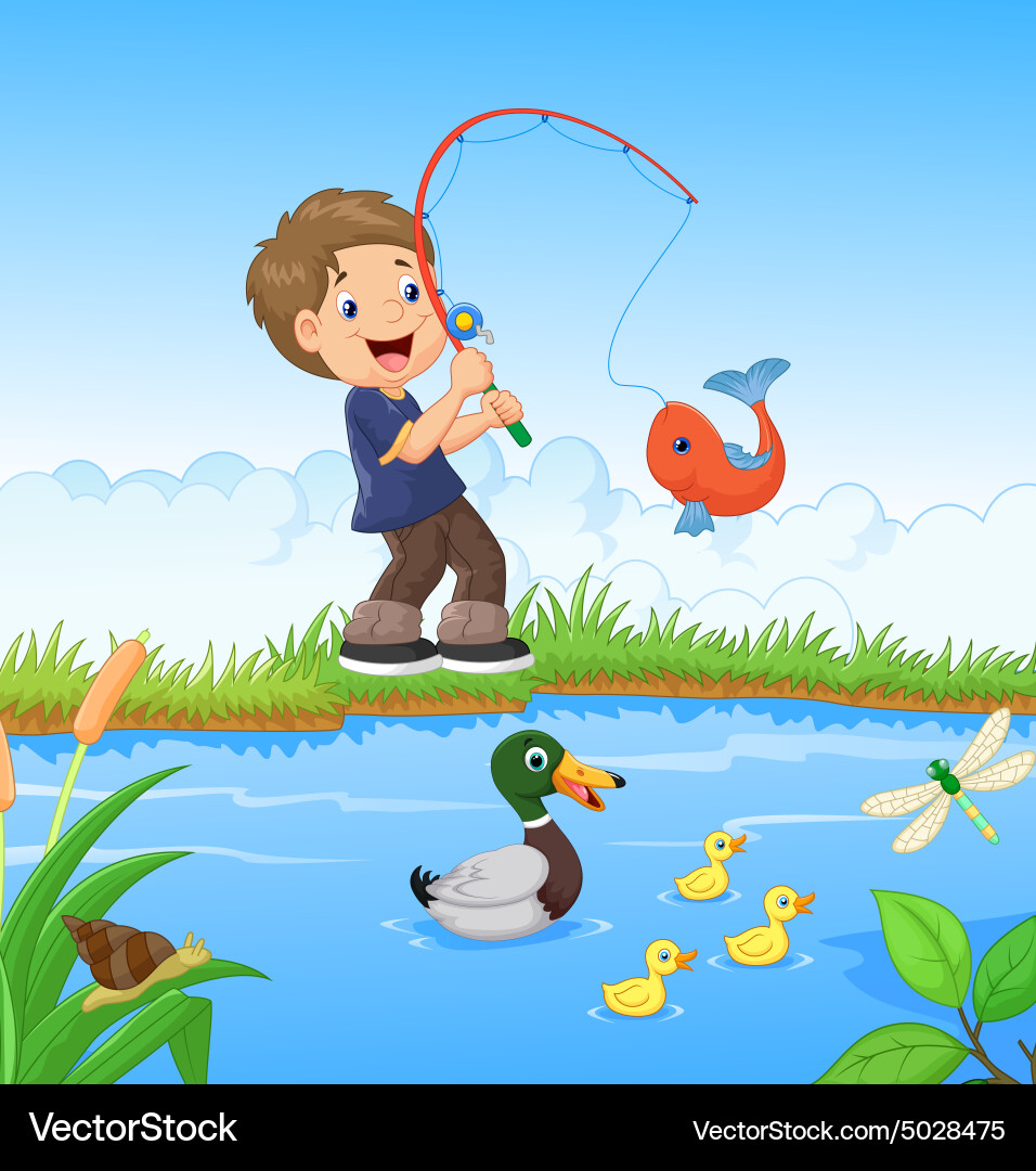 Little boy fishing Royalty Free Vector Image - VectorStock