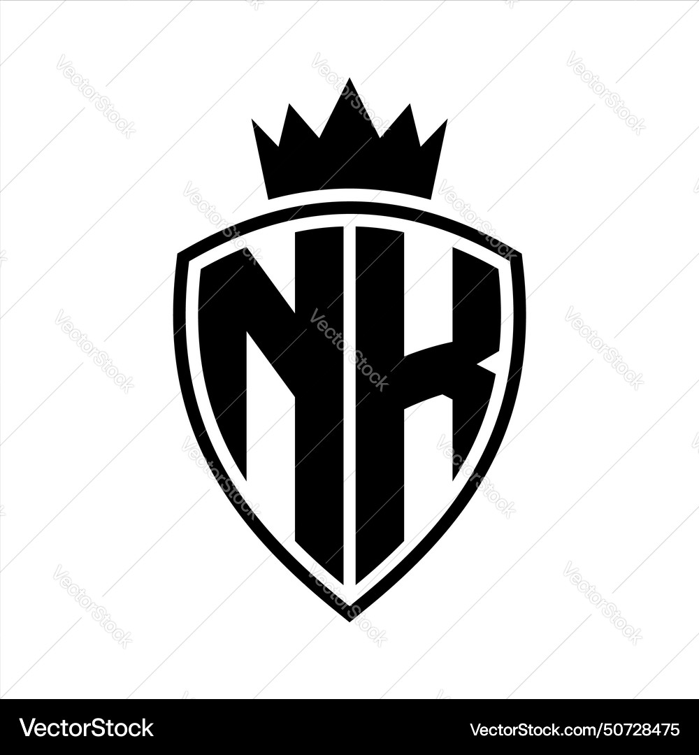 Nk letter monogram shield and crown outline shape Vector Image