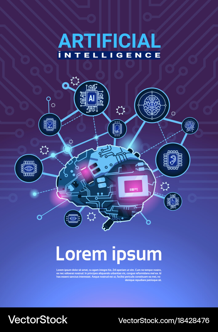 Artificial intelligence banner with cyber brain – Royalty-Free Vector ...