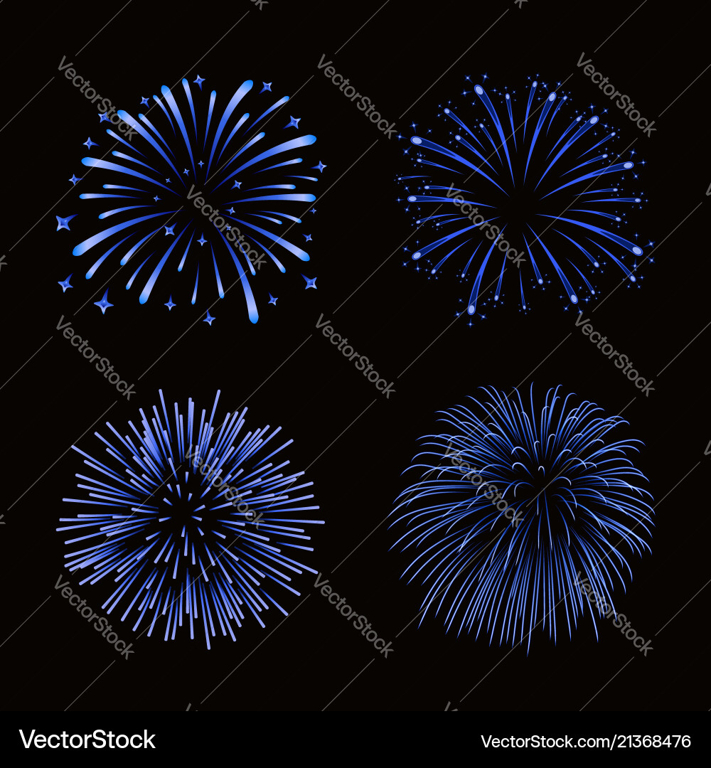 Beautiful blue fireworks set bright Royalty Free Vector