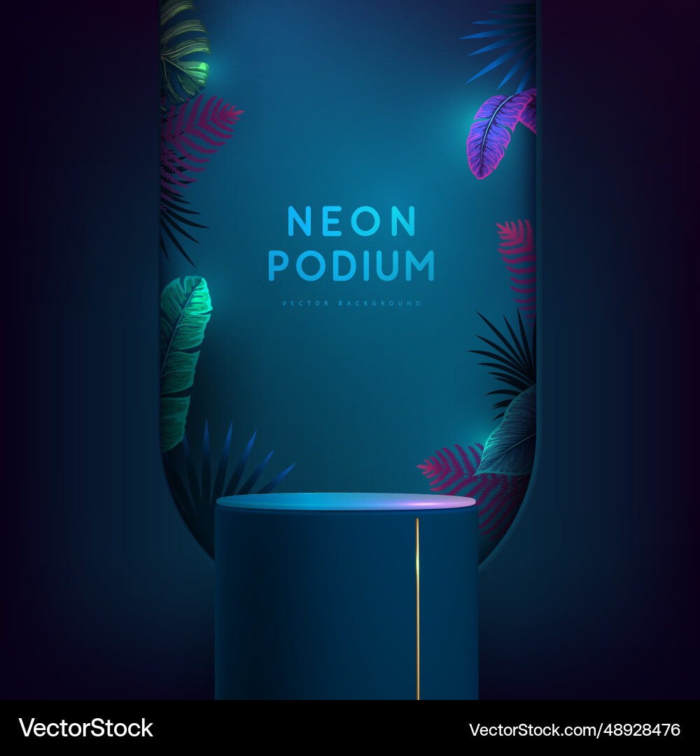 Fluorescent tropic neon showcase with 3d podium Vector Image
