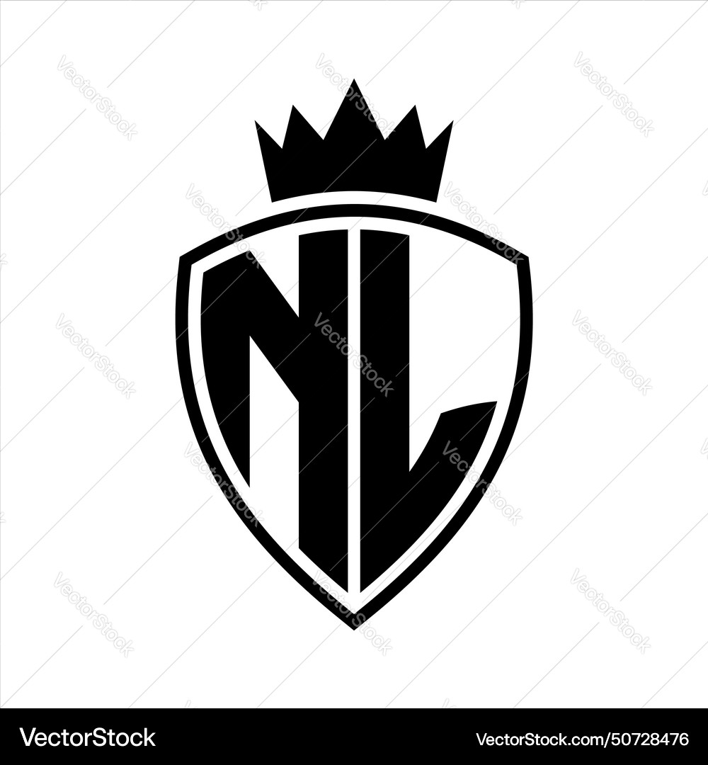 Nl letter monogram shield and crown outline shape Vector Image
