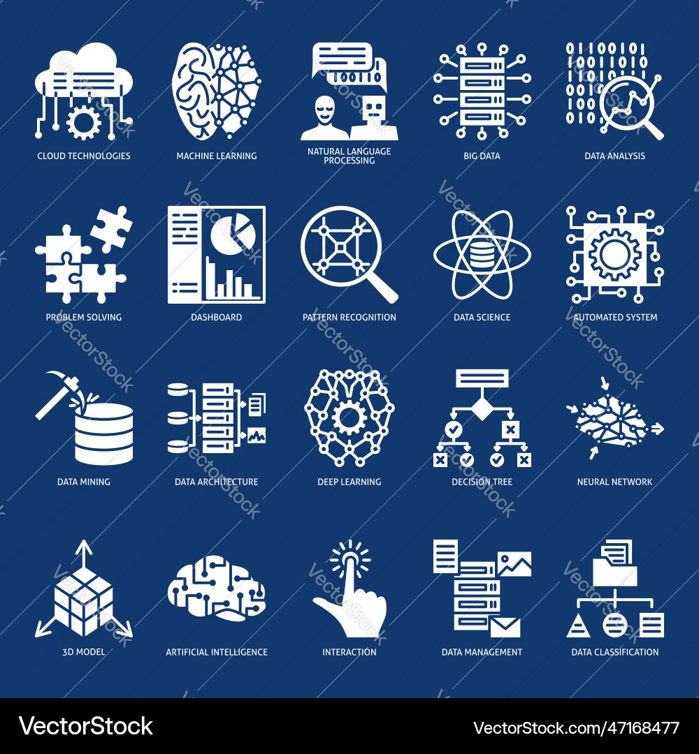 Machine learning icon set in glyph style Vector Image