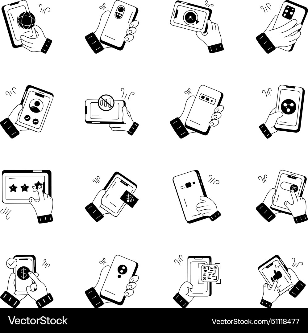 Modern doodle icons depicting smartphones Vector Image