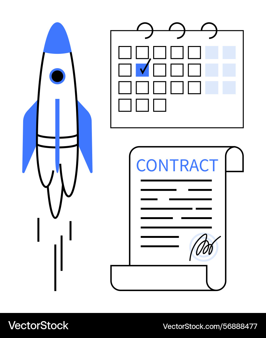 Rocket launch with contract and calendar Vector Image