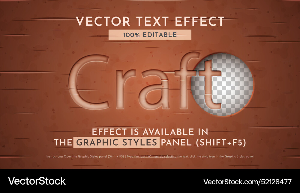 Wooden craft editable text effect graphic style Vector Image