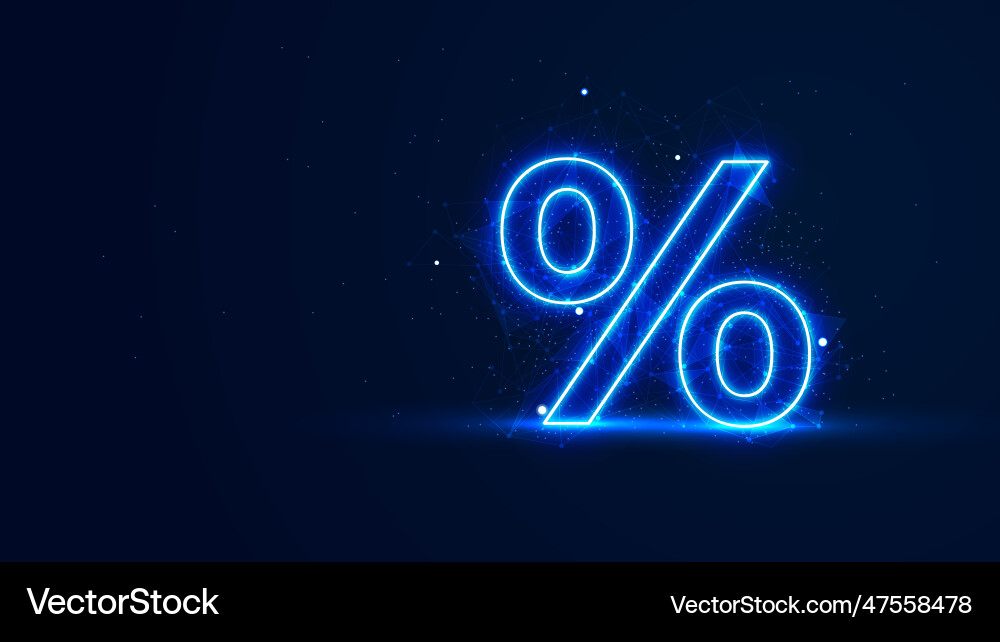 Futuristic glowing percent sign with plexus lines Vector Image