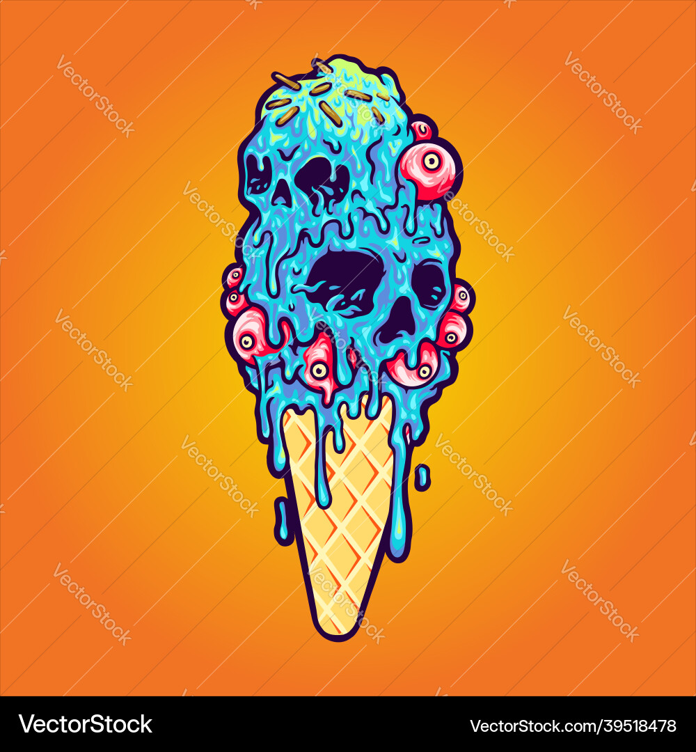 Ice scream cone skull melting Royalty Free Vector Image