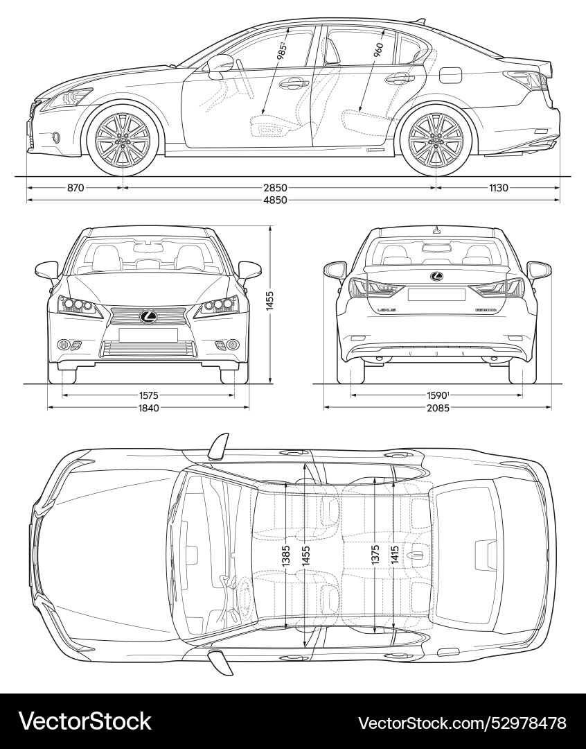 Lexus gs 2015 car blueprint Royalty Free Vector Image