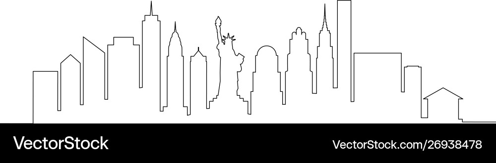 New york city skyline single line Royalty Free Vector Image