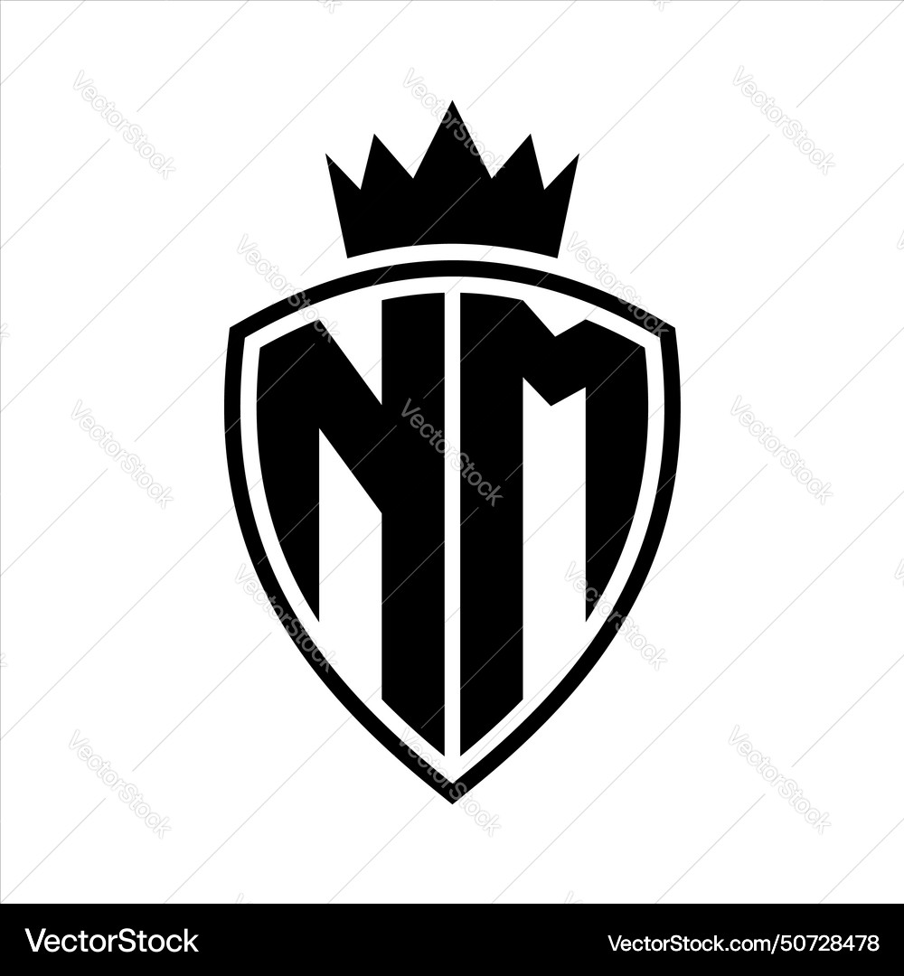 Nm letter monogram shield and crown outline shape Vector Image