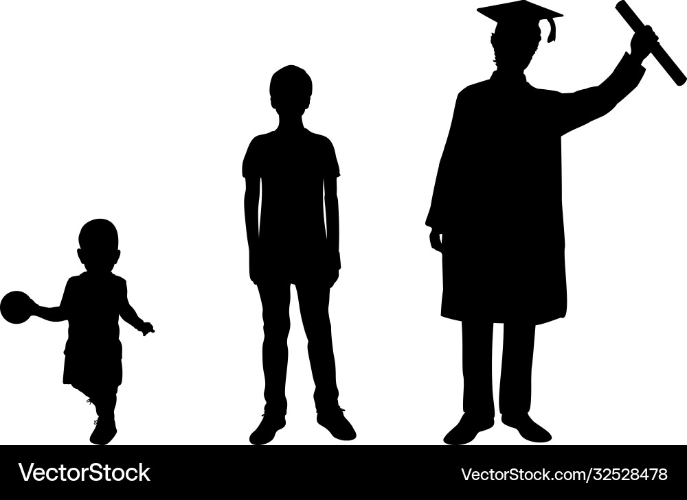Silhouette graduate growing up kid boy young man Vector Image