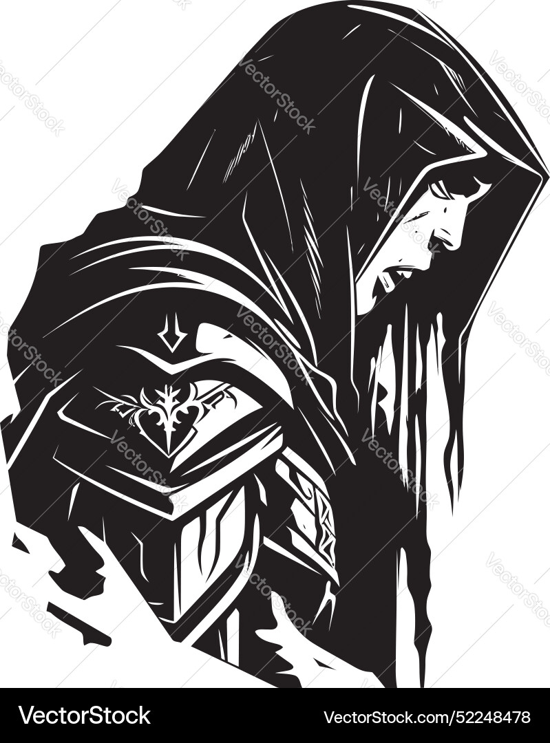 Tearful templar black icon design for sad knight Vector Image