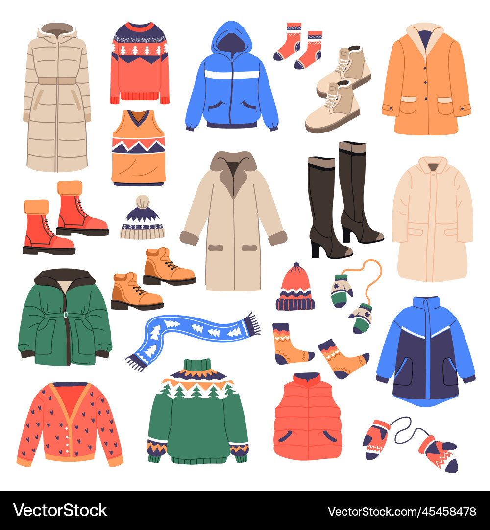 Winter clothing for cold season Royalty Free Vector Image