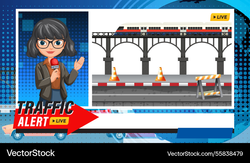 A live traffic alert featuring reporter Royalty Free Vector