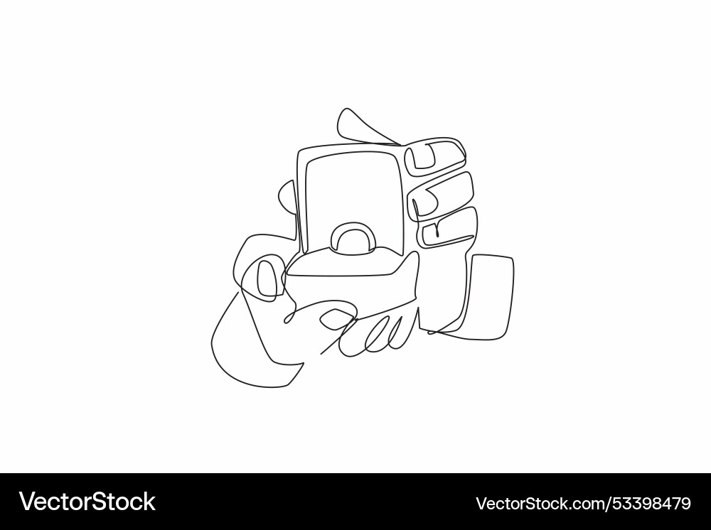 Single one line drawing man holding open ring box Vector Image