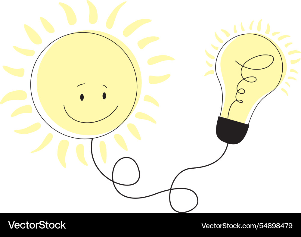 Solar energy sun connected to lightbulb Royalty Free Vector