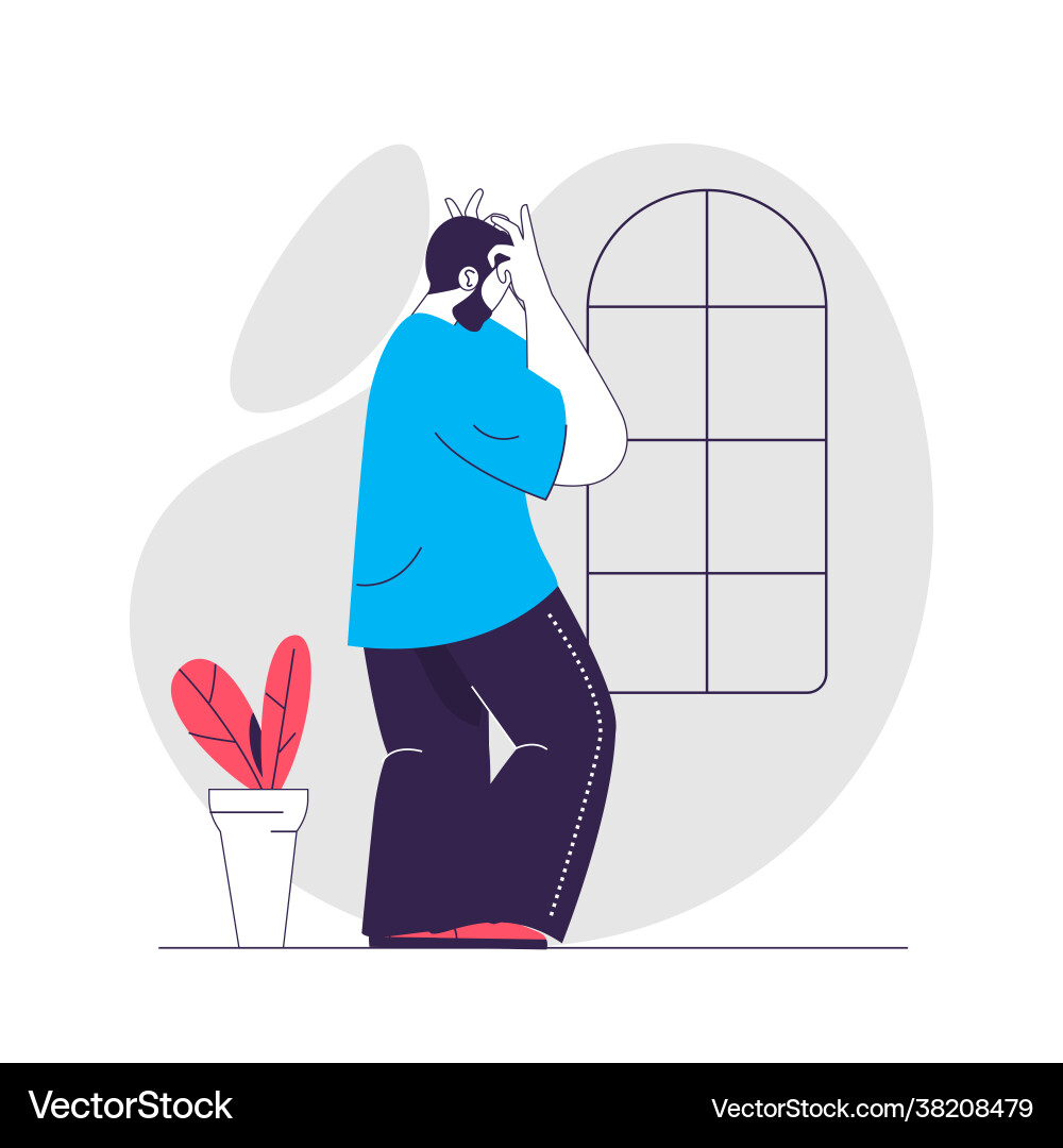 Stress emotion web concept sad man suffering Vector Image