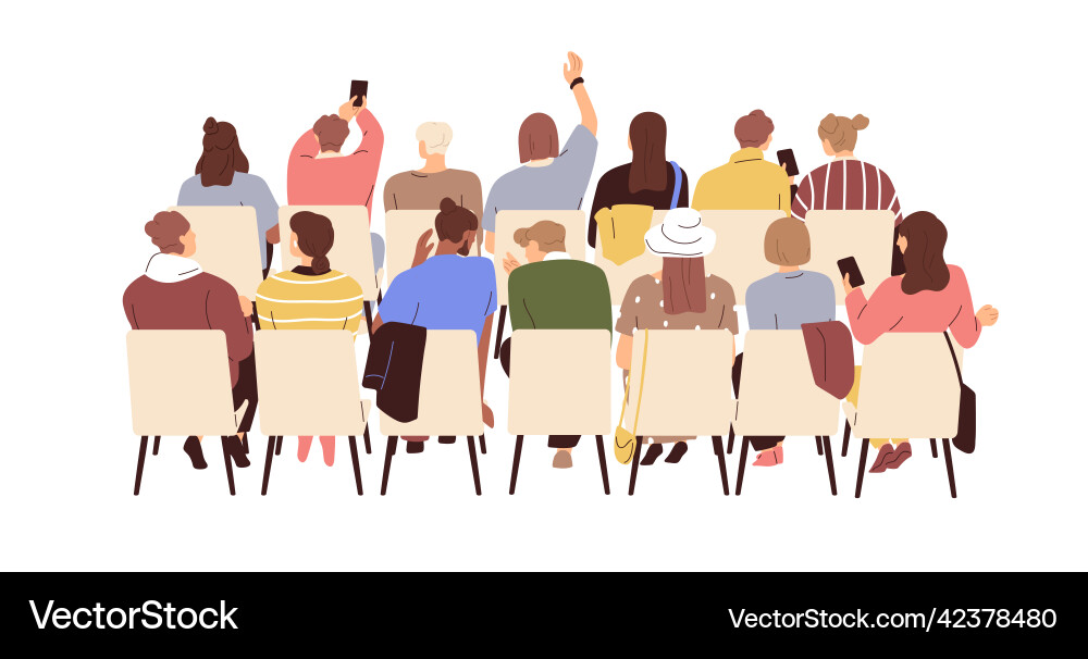 Audience back view behind people group sitting Vector Image