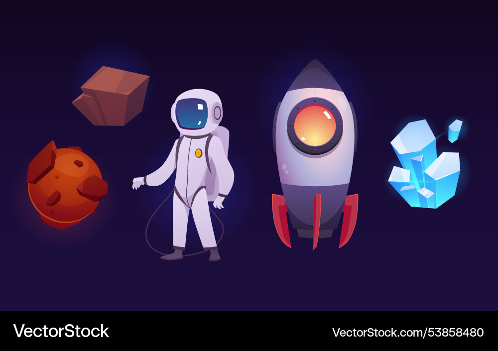 Cartoon space set cosmic objects Royalty Free Vector Image