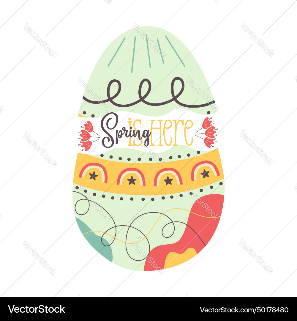 Easter egg design with text spring is here Vector Image