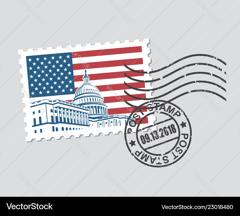Postage stamp with american symbols Royalty Free Vector