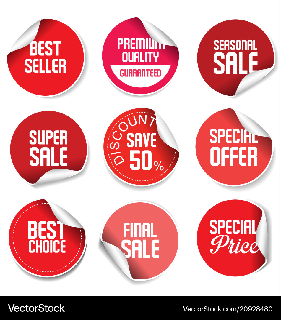 Sale stickers and tags red design Royalty Free Vector Image