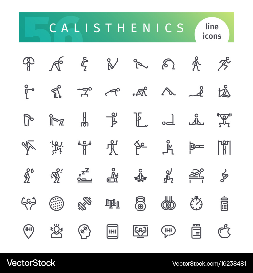 Calisthenics line icons set Royalty Free Vector Image