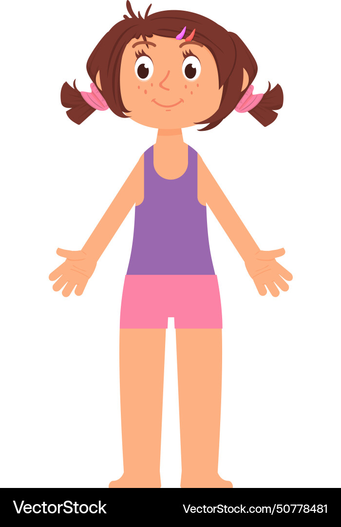 Girl front view cartoon kid character Royalty Free Vector