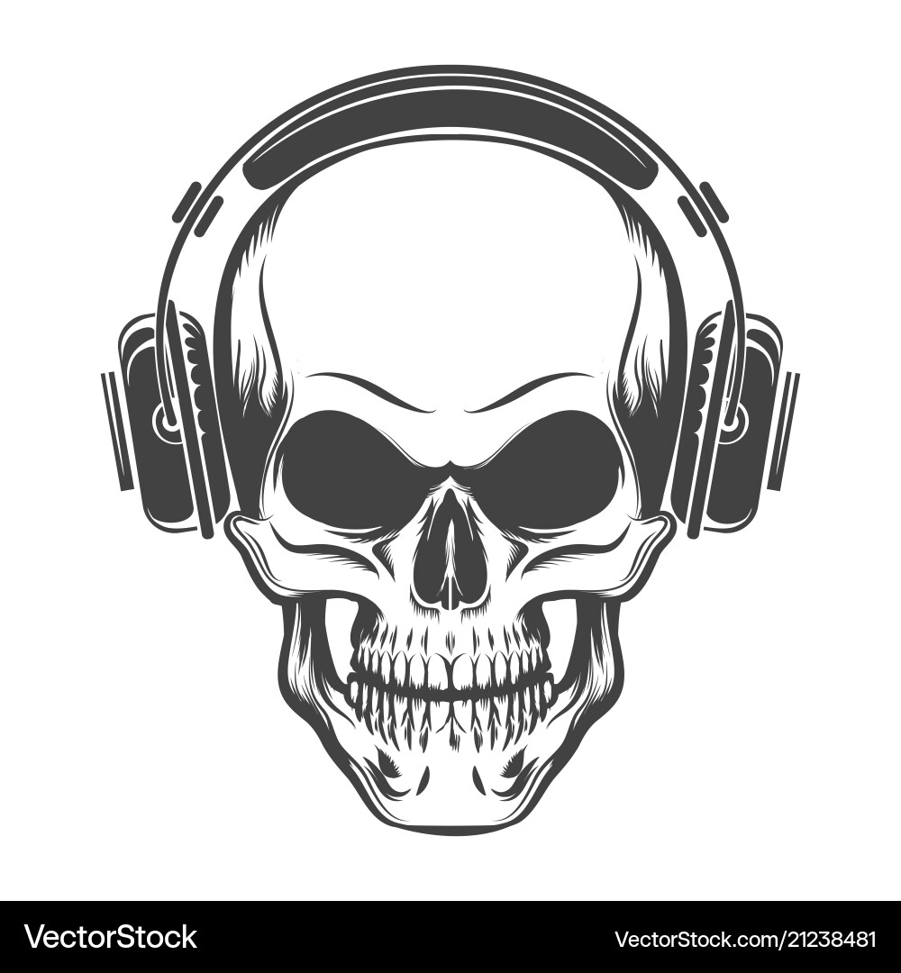 Skull with headphones Royalty Free Vector Image