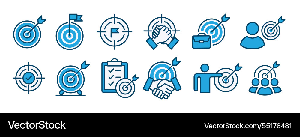 Target flat icon set goal achievement Royalty Free Vector