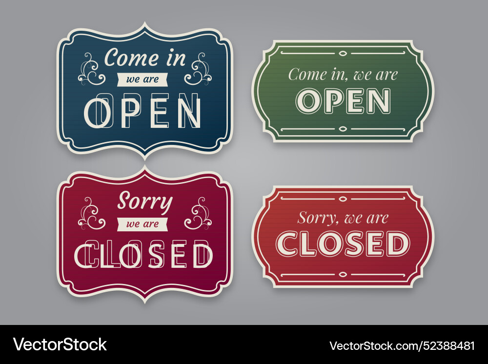 Vintage open and closed signboard pack Royalty Free Vector