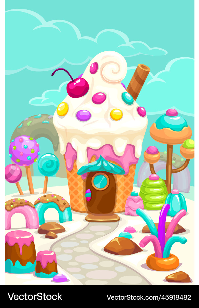 Cartoon sweet candy land art Royalty Free Vector Image