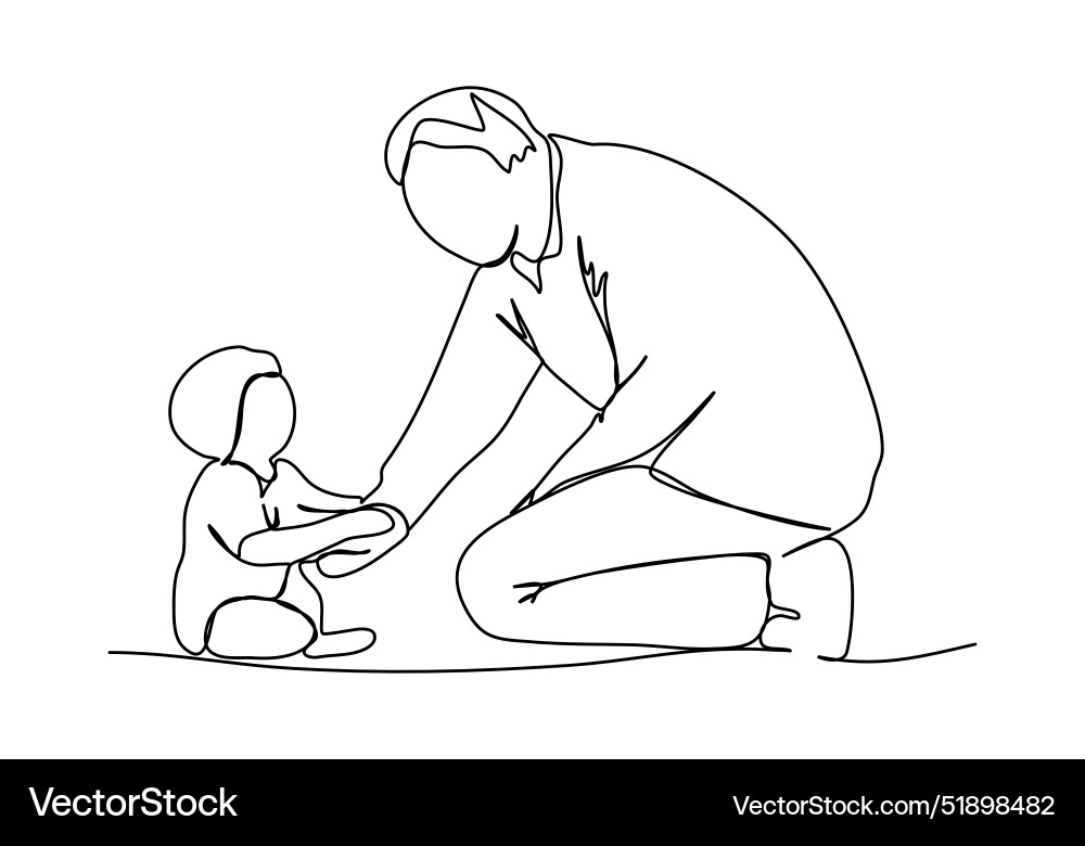 Father and child one line drawing Royalty Free Vector Image