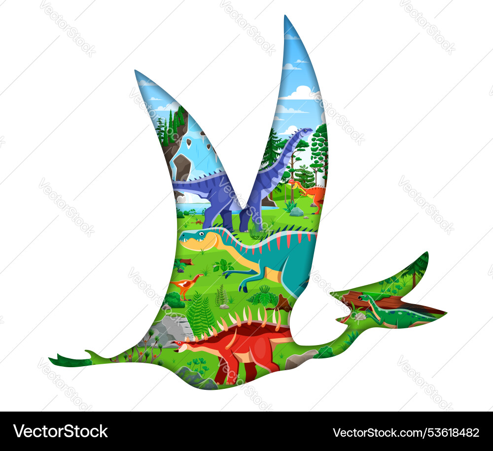 Paper cut prehistoric flying dinosaur silhouette Vector Image