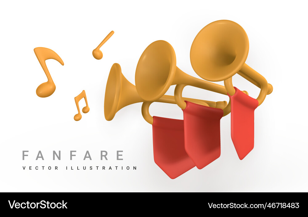 3d realistic fanfare music concept design Vector Image