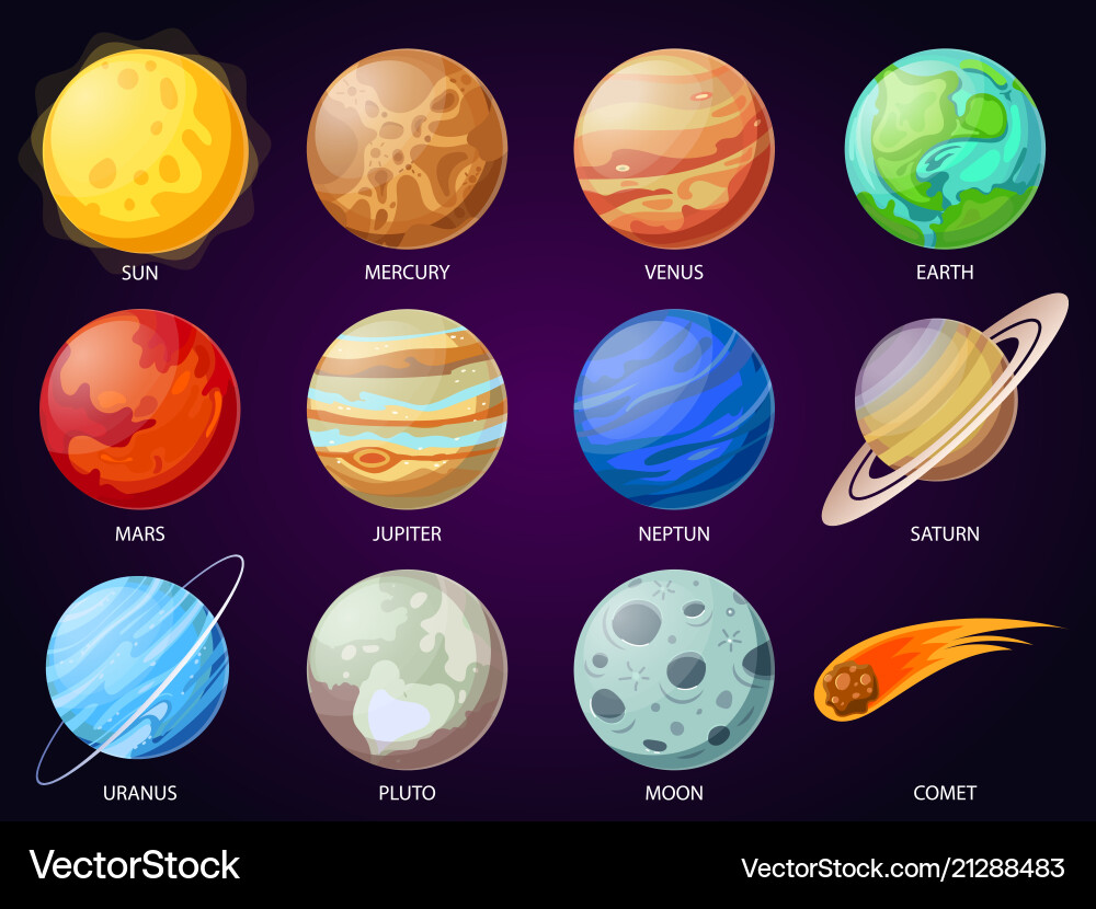 Cartoon Solar System Planets Royalty Free Vector Image