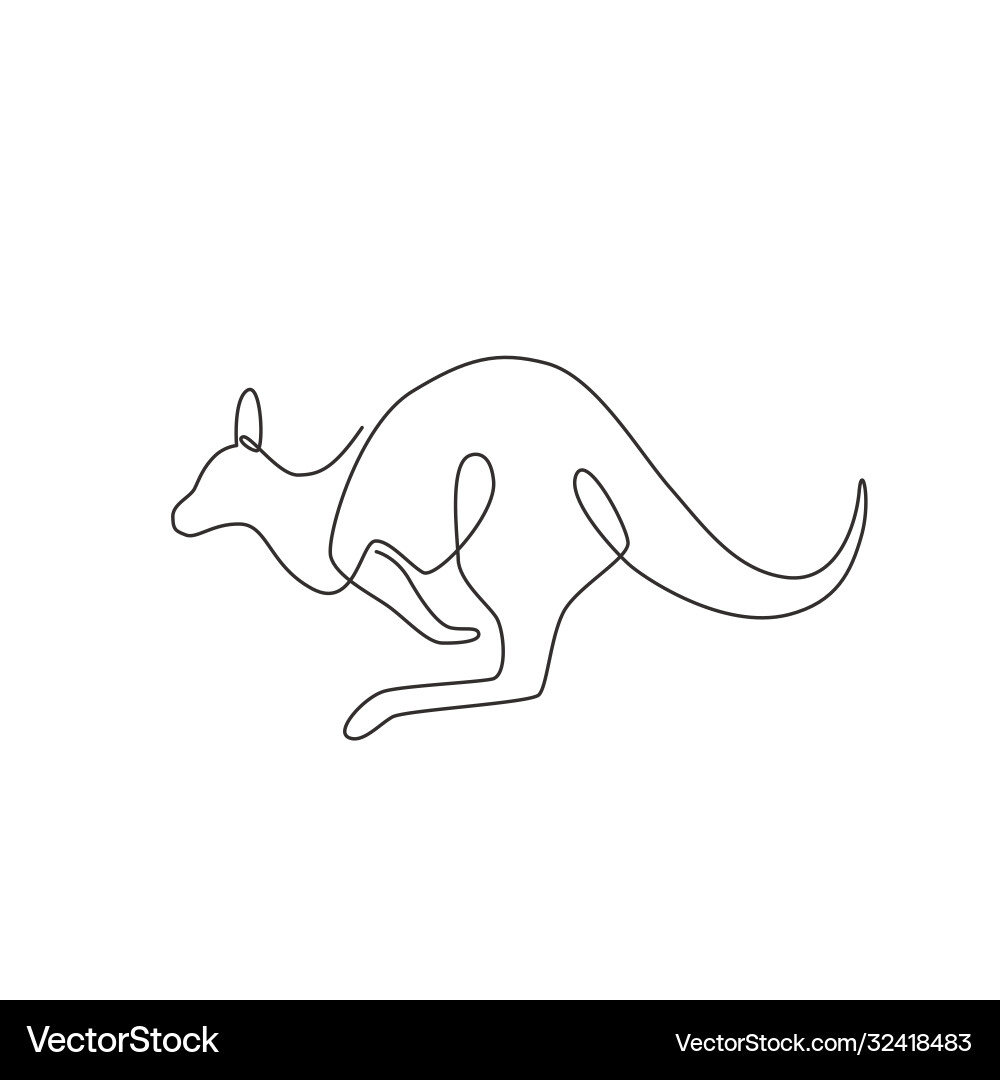 One single line drawing cute jumping kangaroo Vector Image