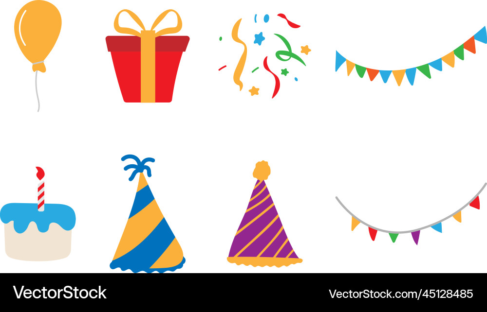 Birthday hand drawn set clipart isolated Vector Image