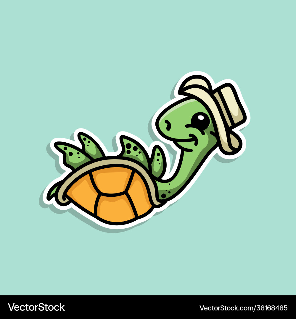 Cute animal turtle sticker design Royalty Free Vector Image